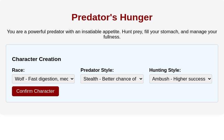 Predator's Hunger ― Perchance Generator