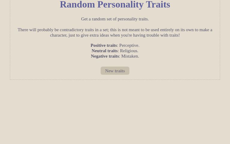 Random Personality Traits ― Perchance Generator