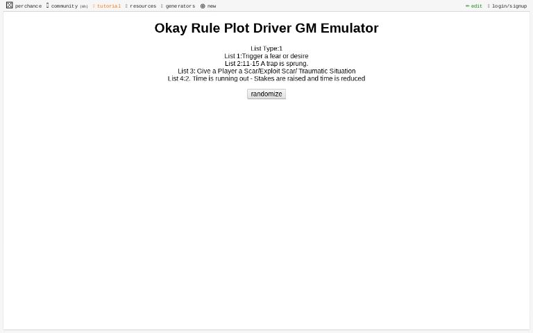Okay Rule Plot Driver GM Emulator ― Perchance Generator