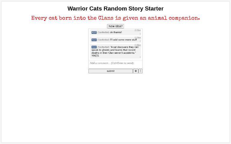 Warrior Cats Random Story Starter ― Perchance Generator