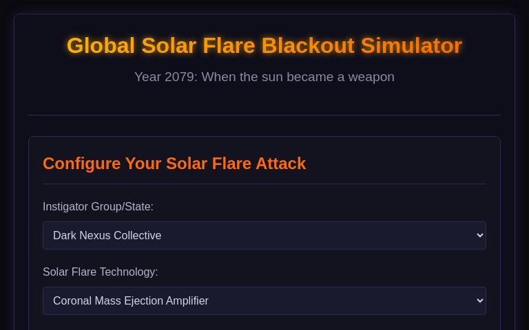 Global Solar Flare Blackout Simulator ― Perchance Generator