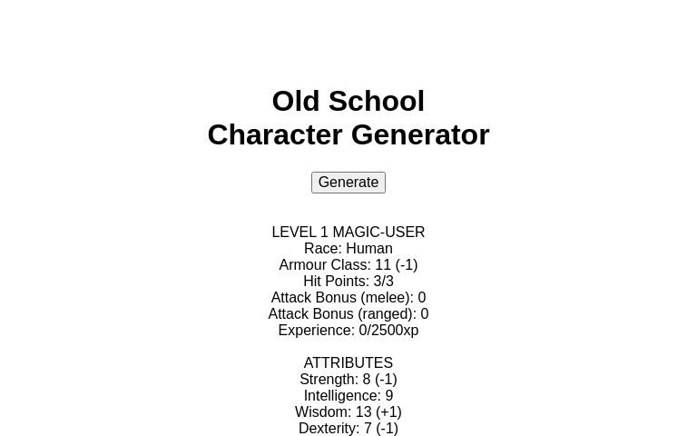 Old School Character Generator