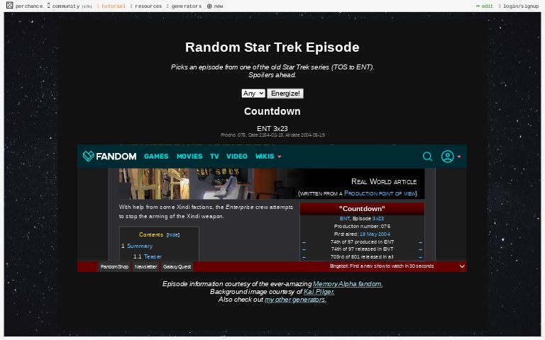 Random Star Trek Episode ― Perchance Generator