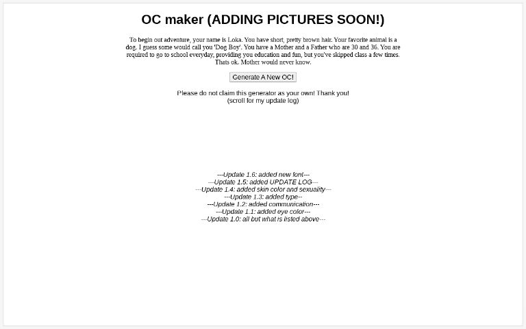 OC maker (ADDING PICTURES SOON!) ― Perchance Generator