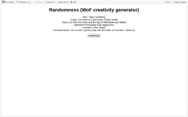 Randomness (WoF creativity generator)