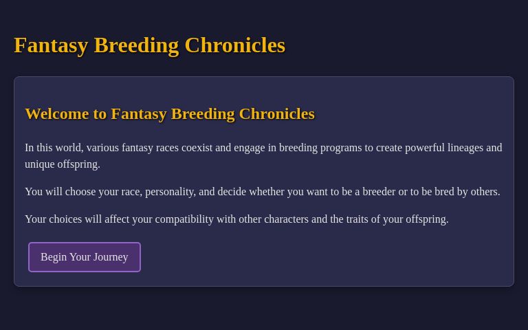 Fantasy Breeding Chronicles ― Perchance Generator