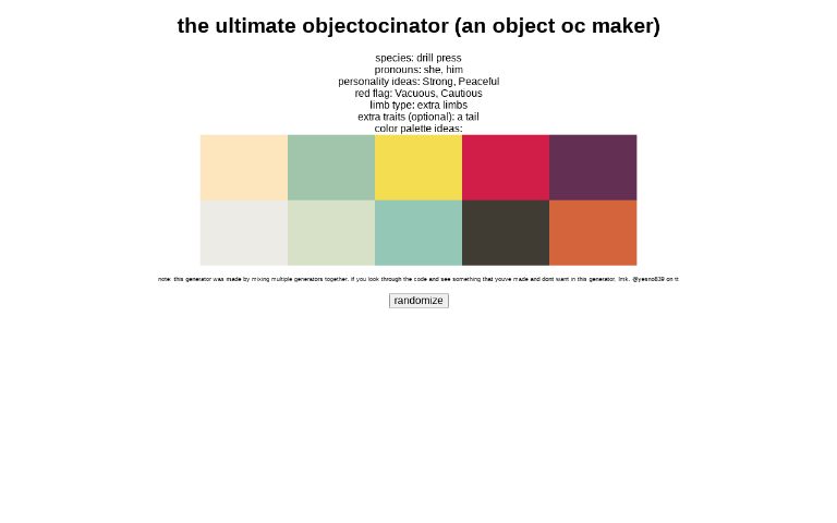 the ultimate objectocinator (an object oc maker) ― Perchance Generator