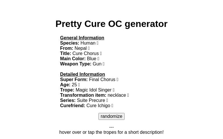 Pretty Cure OC generator