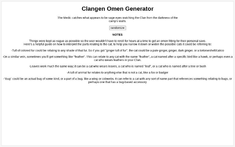 Clangen Omen Generator