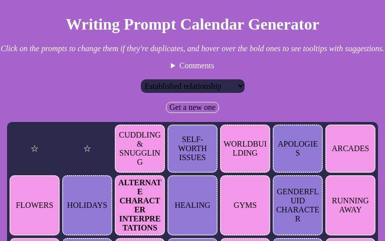 Writing Prompt Calendar Generator