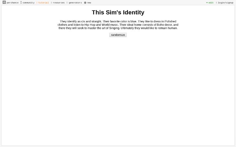 This Sim's Identity ― Perchance Generator