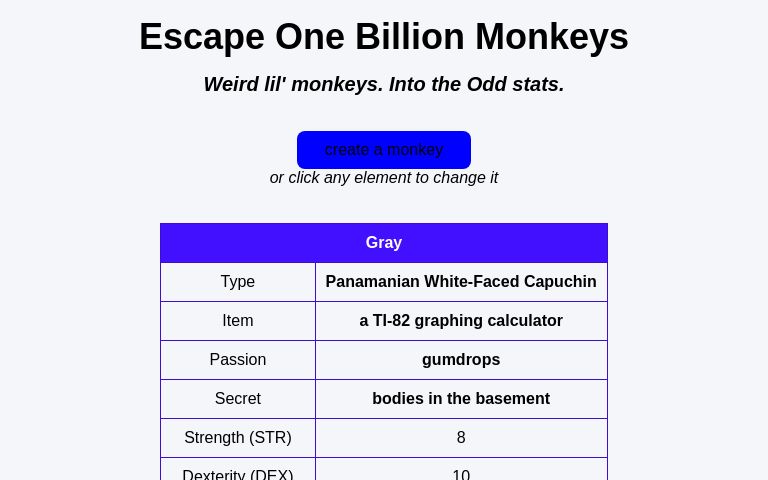 Escape One Billion Monkeys ― Perchance Generator