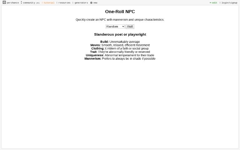 One-Roll NPC ― Perchance Generator