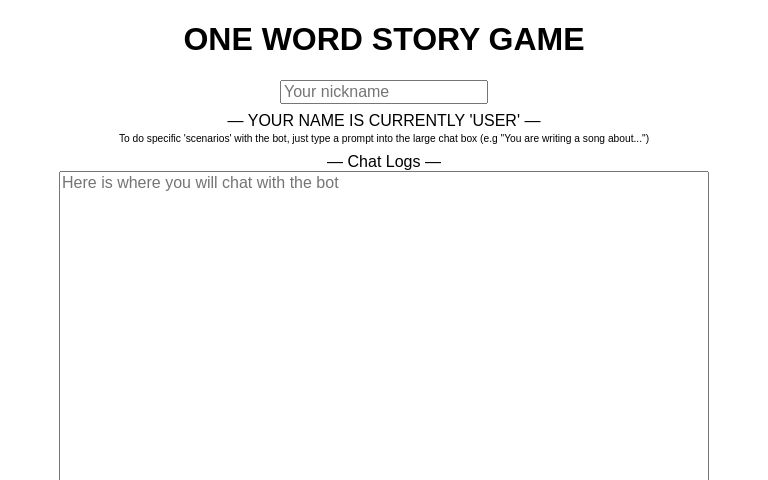 ONE WORD STORY GAME ― Perchance Generator