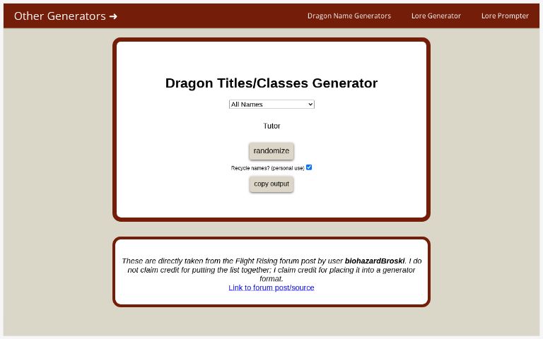 Dragon Titles/Classes Generator