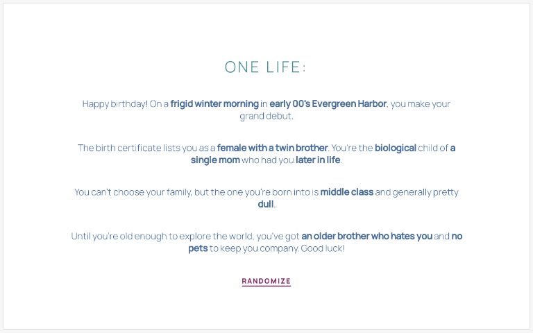 one life challenge ― Perchance Generator