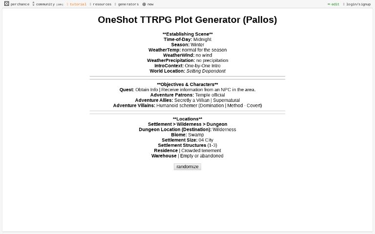 OneShot TTRPG Plot Generator (Pallos)
