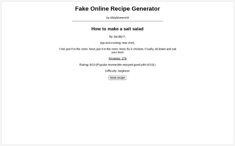 Fake Online Recipe Generator