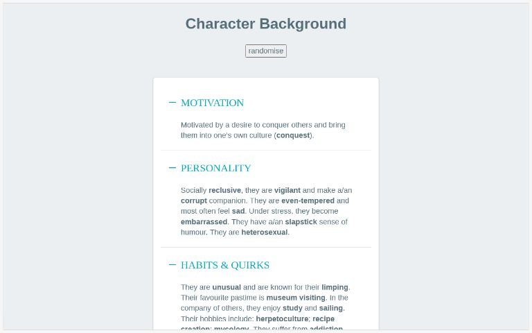 Character Background ― Perchance Generator