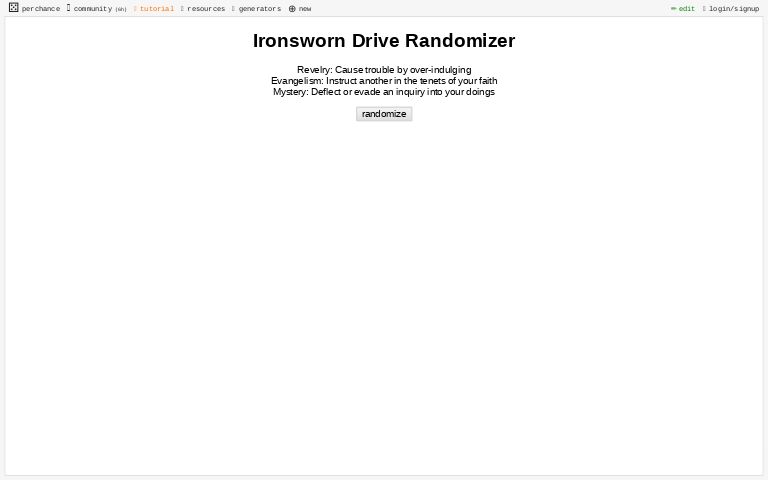 Ironsworn Drive Randomizer ― Perchance Generator