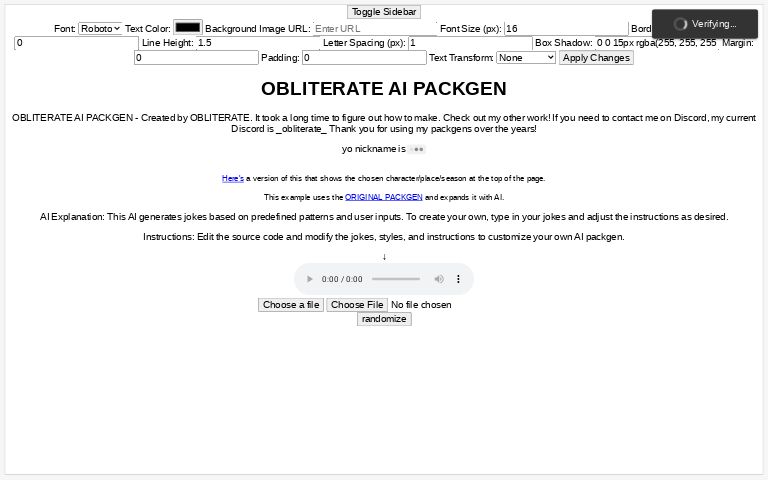 OBLITERATE AI PACKGEN ― Perchance Generator