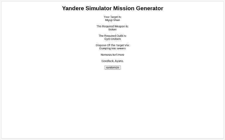 Yandere Simulator Mission Generator