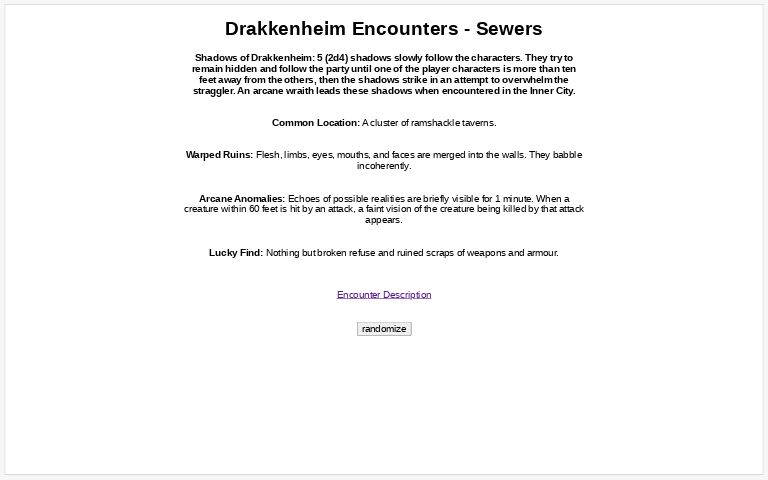 Drakkenheim Encounters - Sewers ― Perchance Generator
