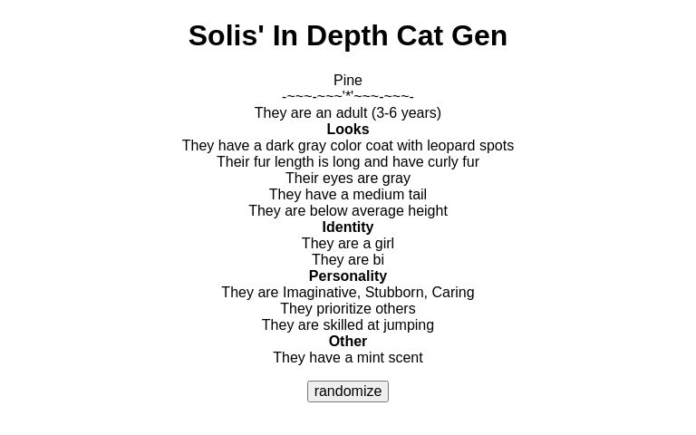 Solis' In Depth Cat Gen