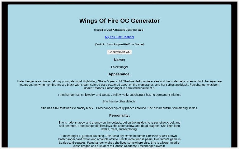Wings Of Fire OC Generator