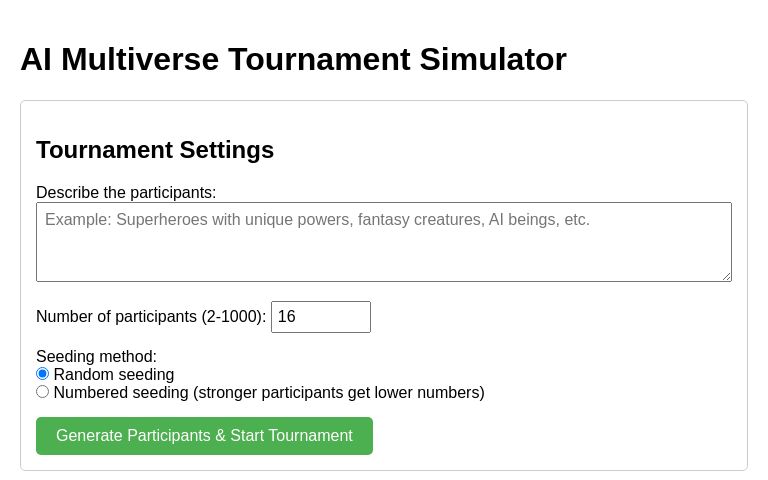 AI Multiverse Tournament Simulator ― Perchance Generator