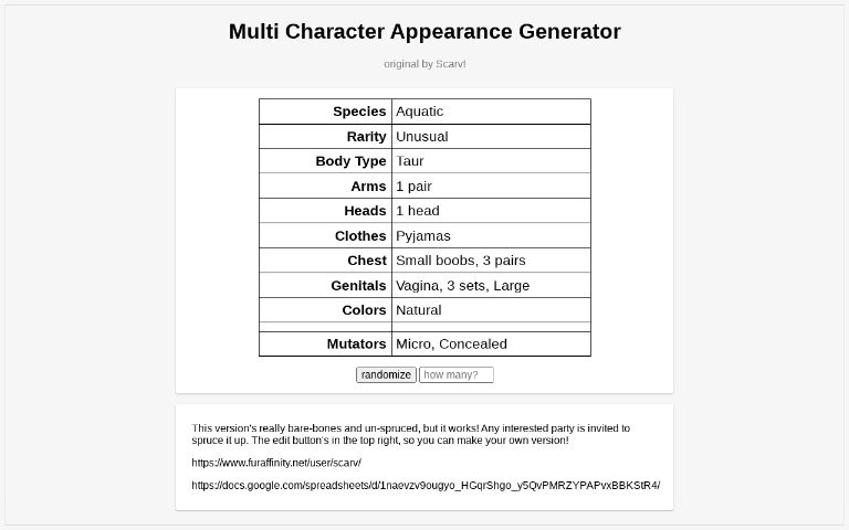Multi Character Appearance Generator