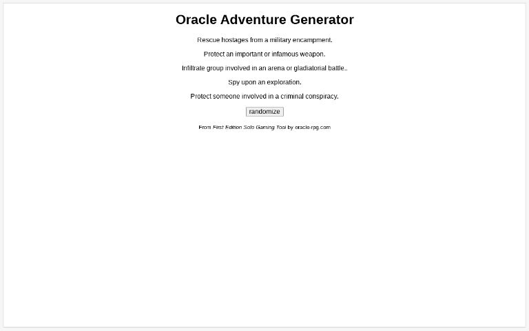 Oracle Adventure Generator