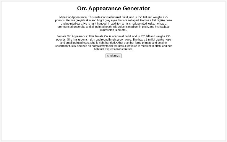 Orc Appearance Generator