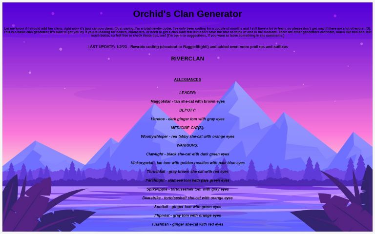 Orchid's Clan Generator
