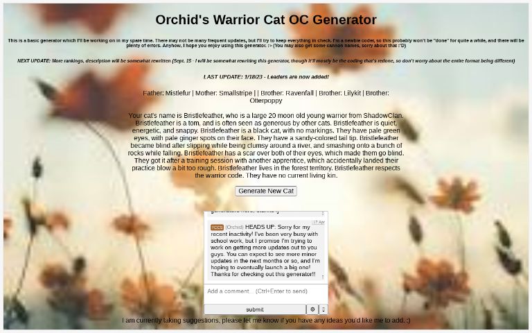 Orchids Warrior Cat Oc Generator