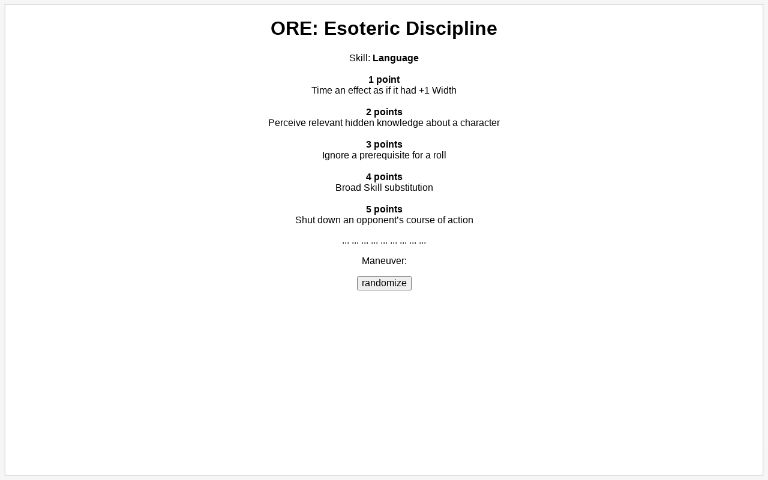 ORE: Esoteric Discipline ― Perchance Generator