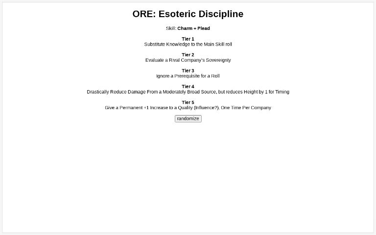 ORE: Esoteric Discipline ― Perchance Generator
