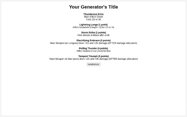 Ore Martial Fluid ― Perchance Generator