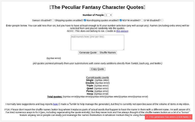 🌌The Peculiar Fantasy Character Quotes🌌 ― Perchance Generator