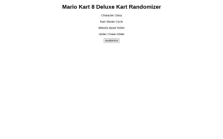 Mario Kart 8 Deluxe Kart Randomizer ― Perchance Generator