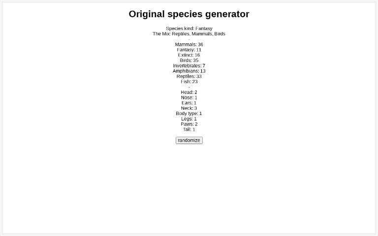 Original species generator
