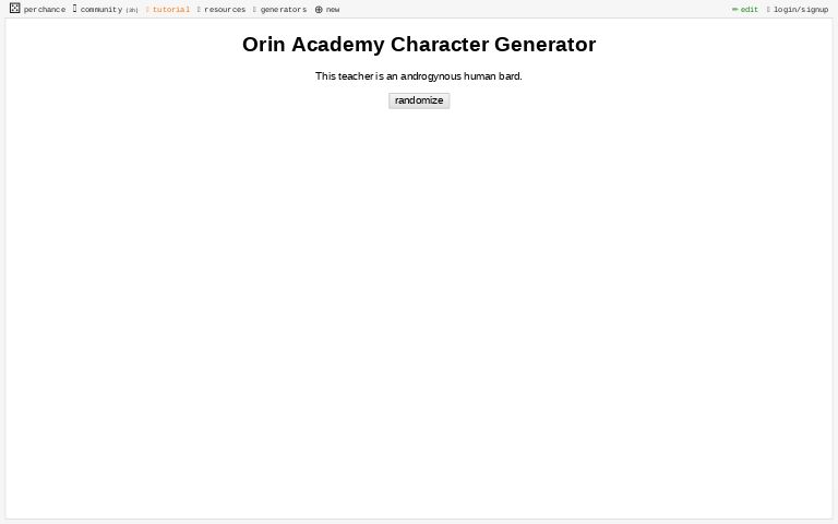 Orin Academy Character Generator