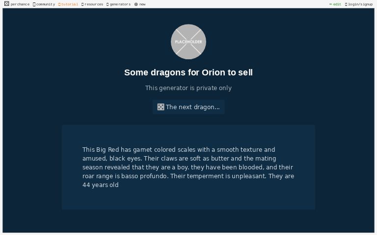 Some dragons for Orion to sell ― Perchance Generator