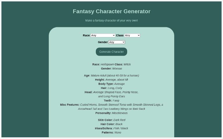Fantasy Character Generator