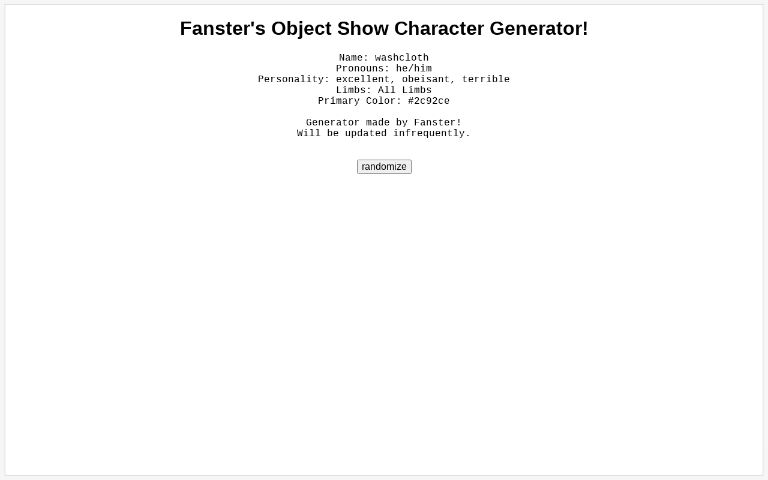 Fanster's Object Show Character Generator!
