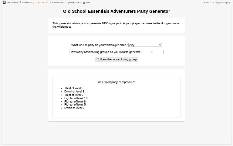 Old School Essentials Adventurers Party Generator