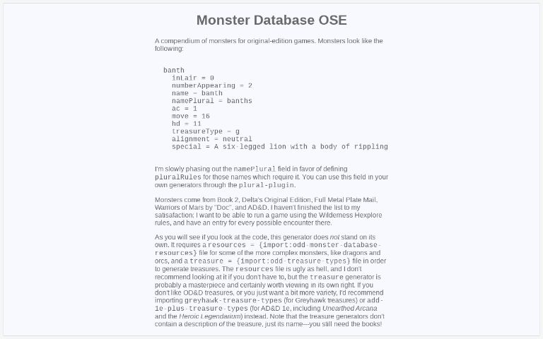 Monster Database OSE ― Perchance Generator