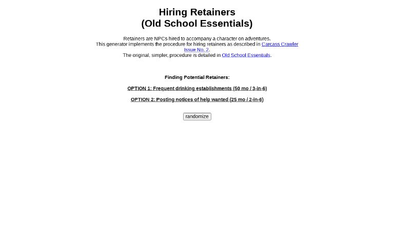 Hiring Retainers (Old School Essentials) ― Perchance Generator