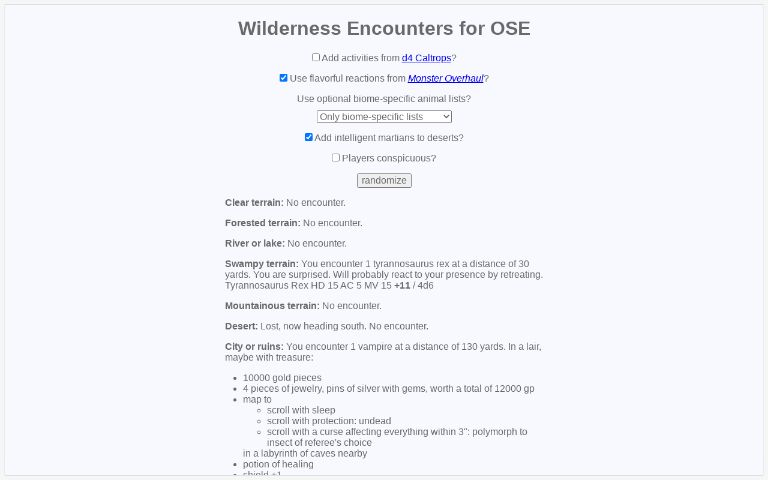 Wilderness Encounters for OSE ― Perchance Generator