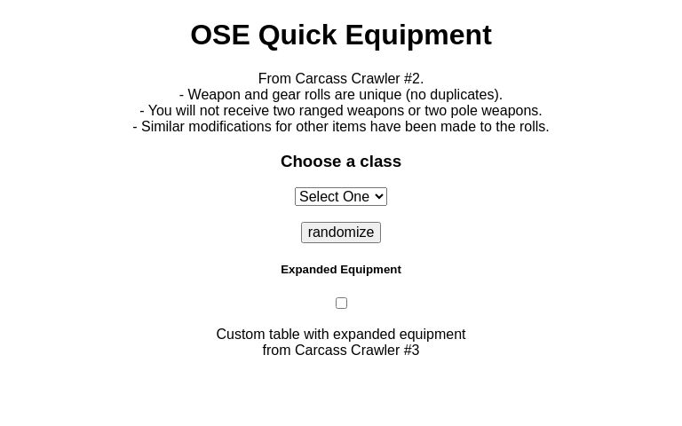 OSE Quick Equipment ― Perchance Generator